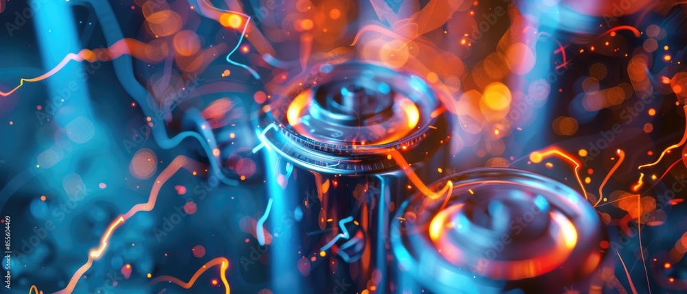 Battery pack, illustrating electric current flow close up, energy theme ...