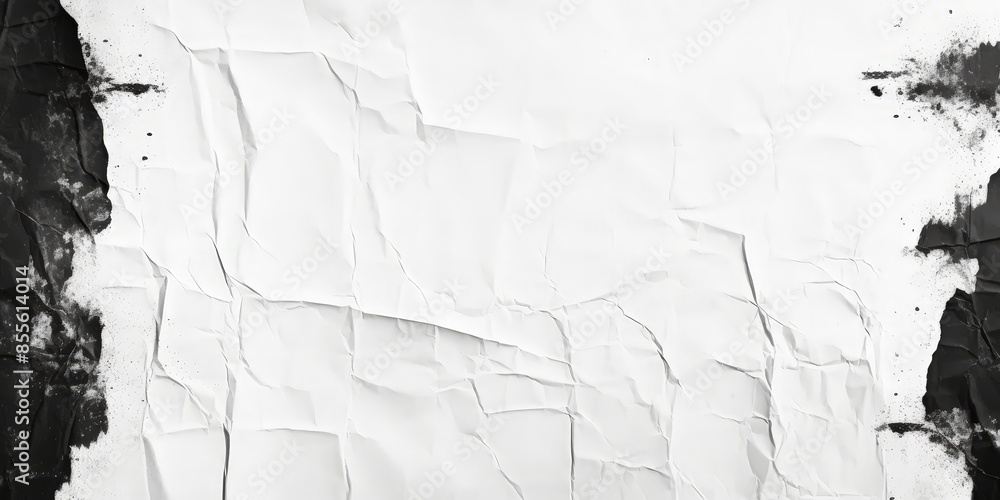 Old blank white grunge ripped torn posters crumpled paper background ...