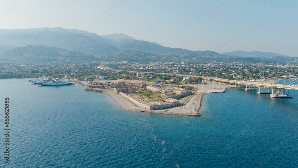 Patras, Greece. Rio Fortress. The Rio-Antirrio Bridge. Officially the ...