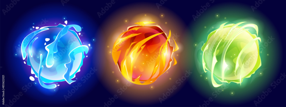 Magic neon glow ball for game ui design. Cartoon vector set of fantasy ...