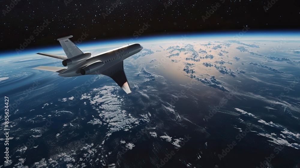 Realistic photo of White Luxury generic design private jet flying over ...