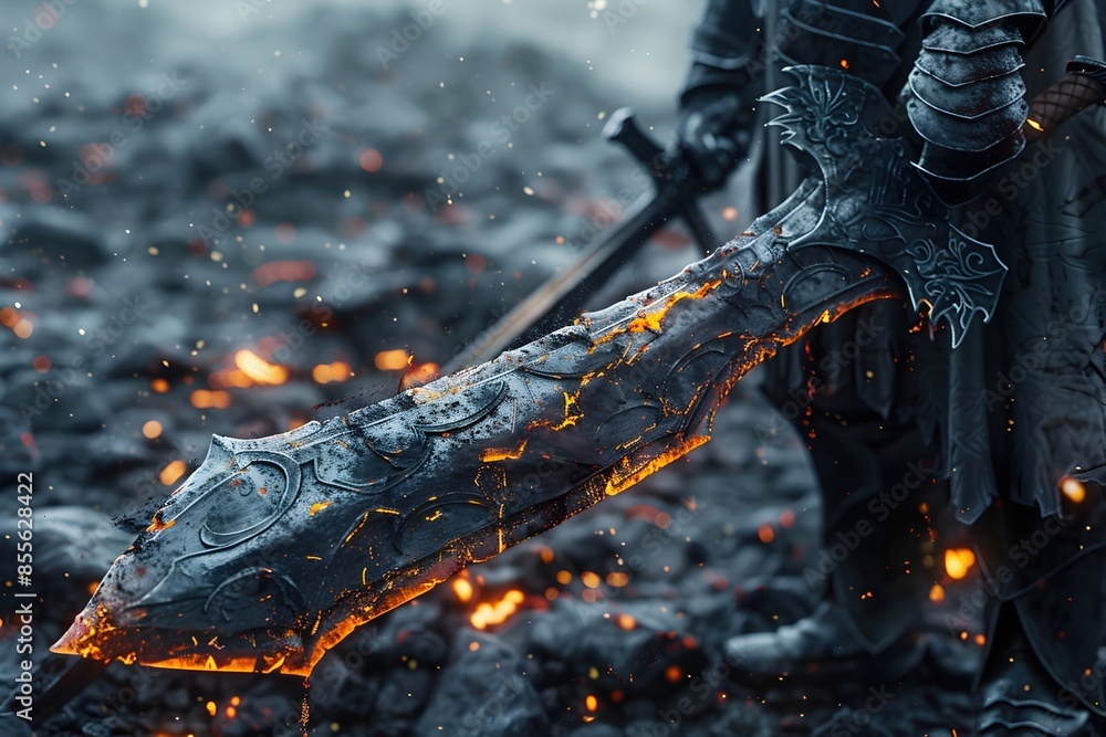 Demon-Forged Blade of Dark Power:Armored Warrior Grips Cursed Weapon ...