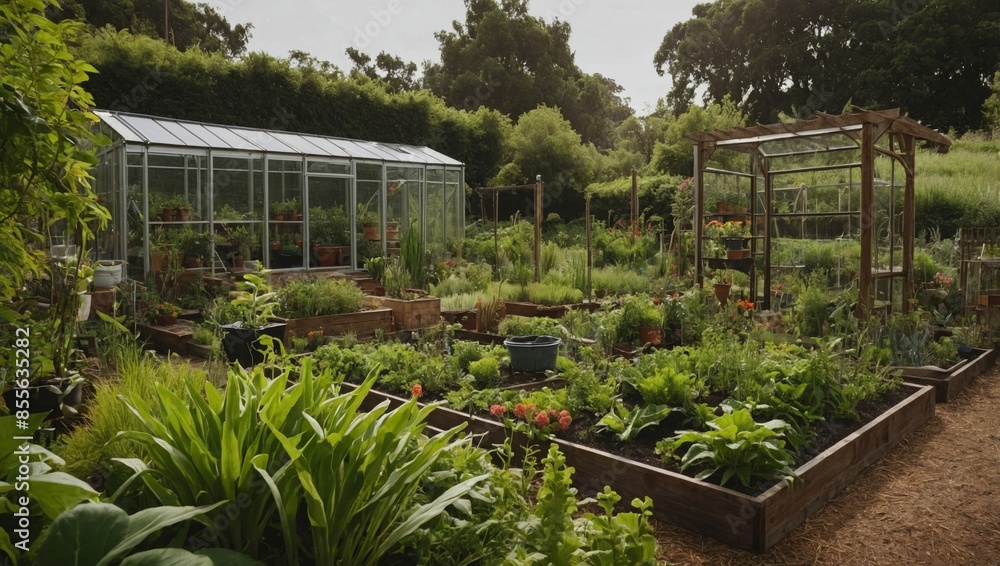 permaculture garden showcasing a diverse range of plants and ...