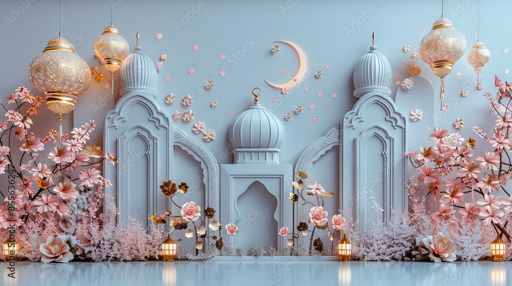 Muharram Tentative Day 3d wallpaper decoration with mosque, arabic ...