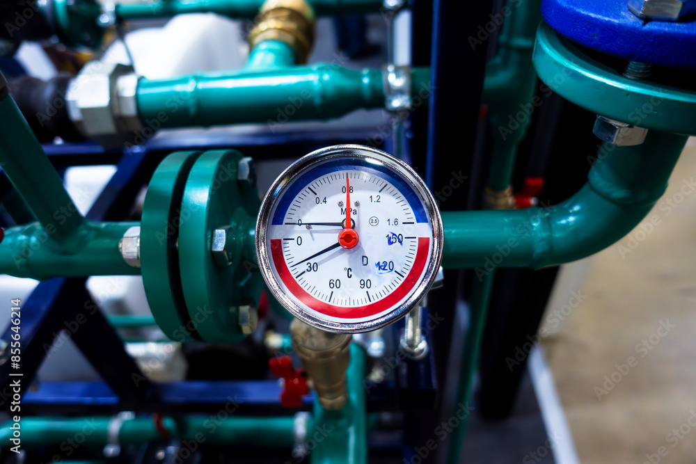 A pressure gauge with a scale for measuring the pressure of a liquid or ...