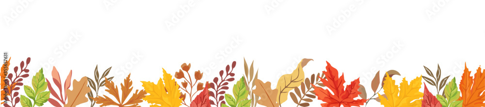 Fall border, frame with Autumn decorative leaves. Orange, brown and red ...