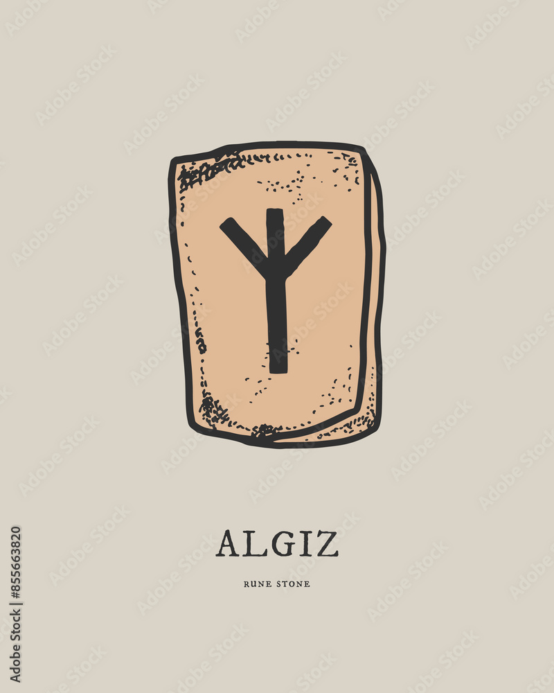 Algiz rune. Ancient Scandinavian alphabet carved on stone. Ancient ...