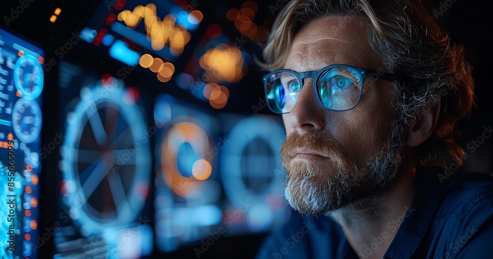 looking at data using a computer, iso 200, long distance and deep ...