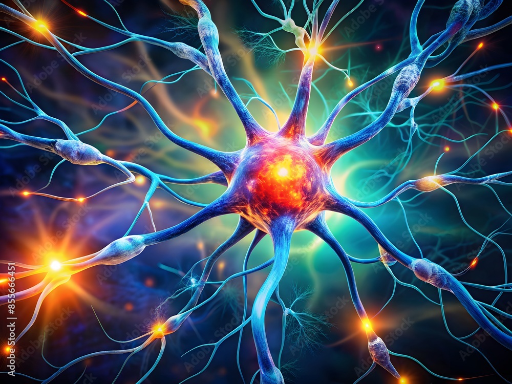 Artistic Illustration Of A Neuron. The Neuron Is The Basic Functional ...