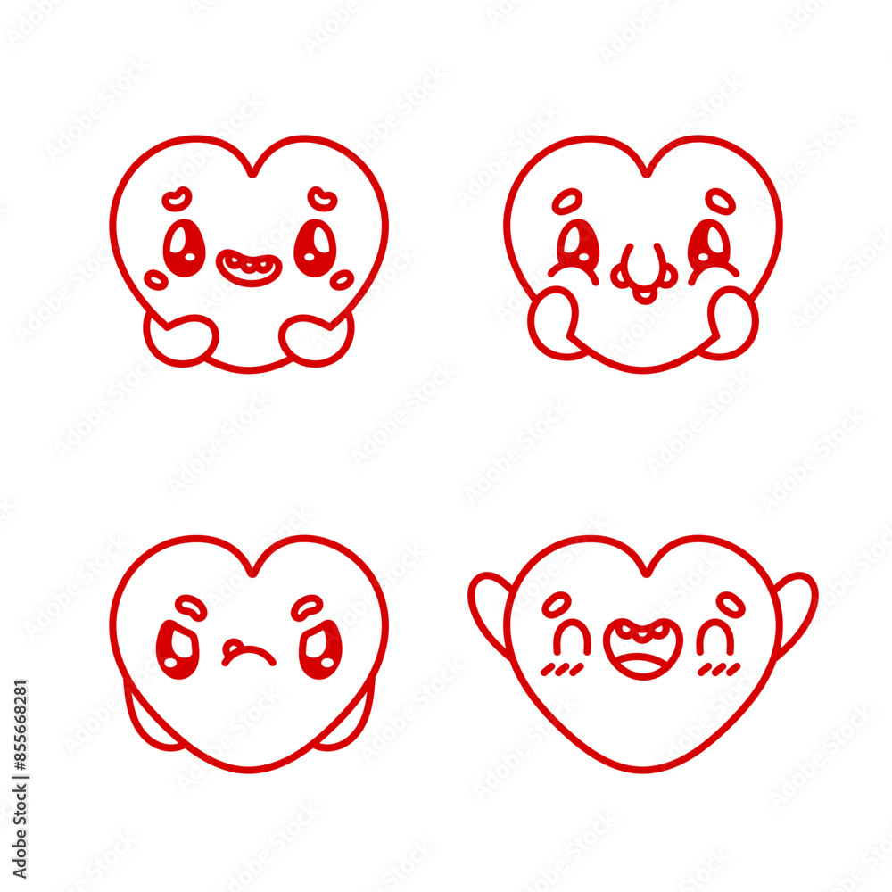 Groovy heart characters. Valentine's Day Characters. Happy, Smiling ...