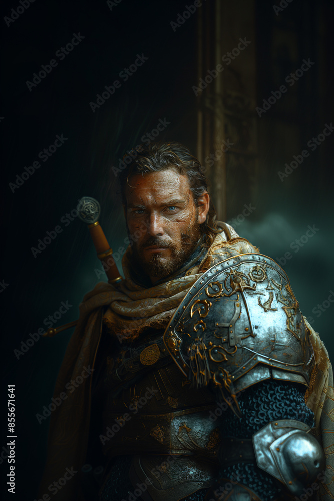 epic portrait of a high fantasy paladin wearing battle-worn armor with ...