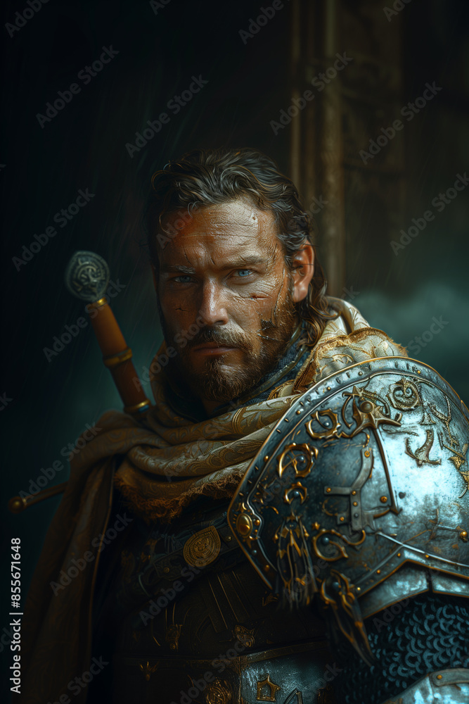 epic portrait of a high fantasy paladin wearing battle-worn armor with ...