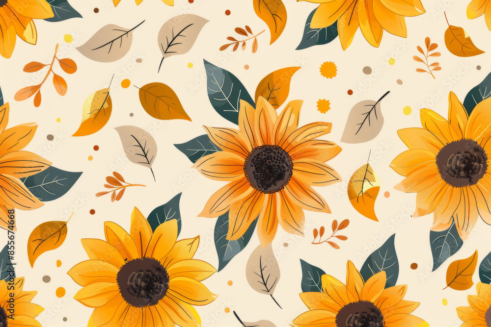 Pattern of sunflowers on a light background. Seamless pattern of ...