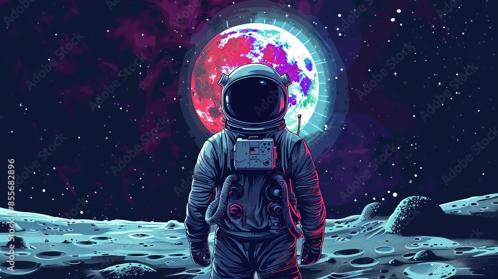 Pixel astronaut, moon landing, 8bit art style, vibrant colors ...