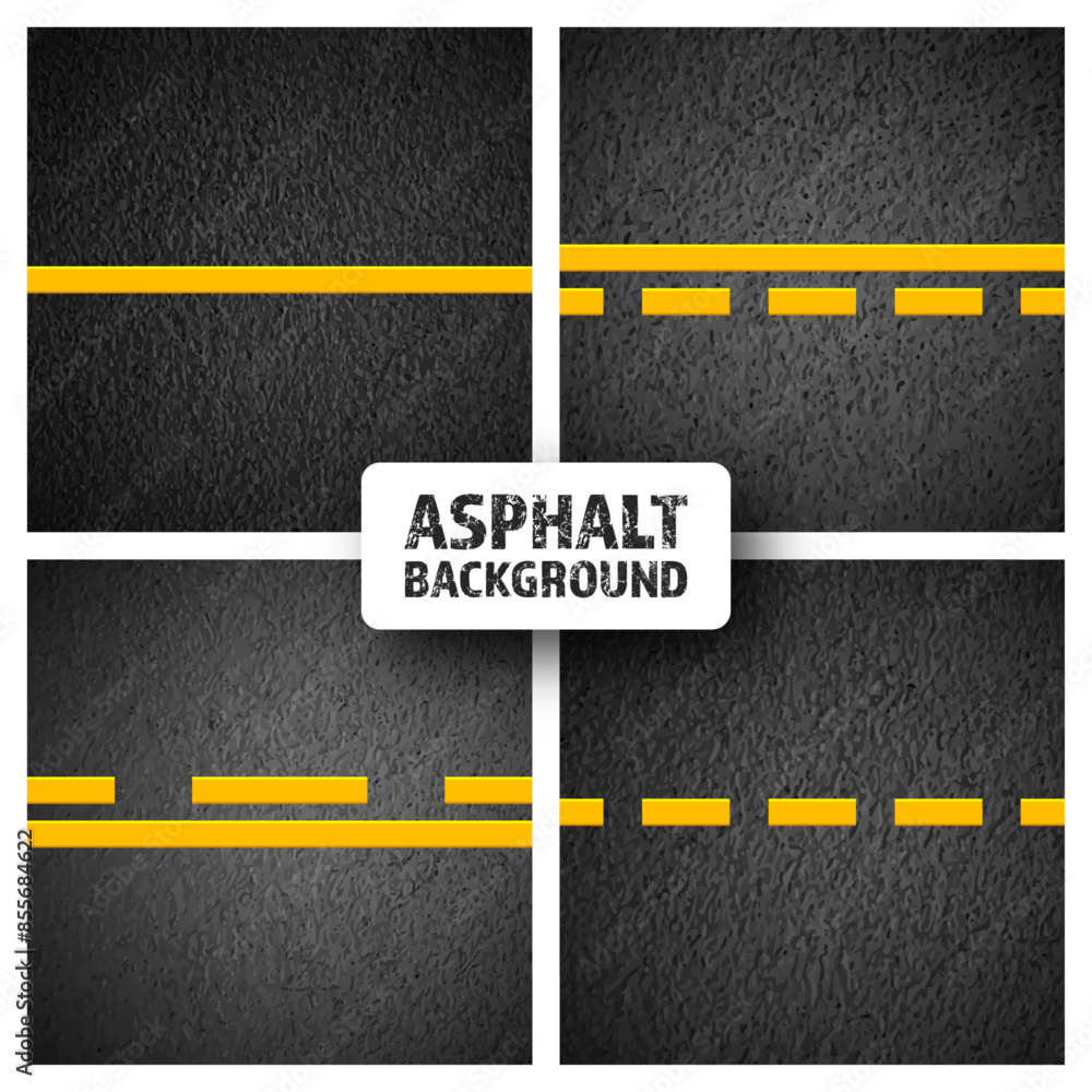 Asphalt road with yellow lane marking, concrete highway surface ...