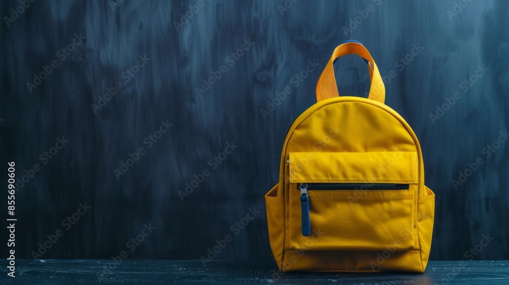 Colorful yellow school backpack with dark background for academic and ...