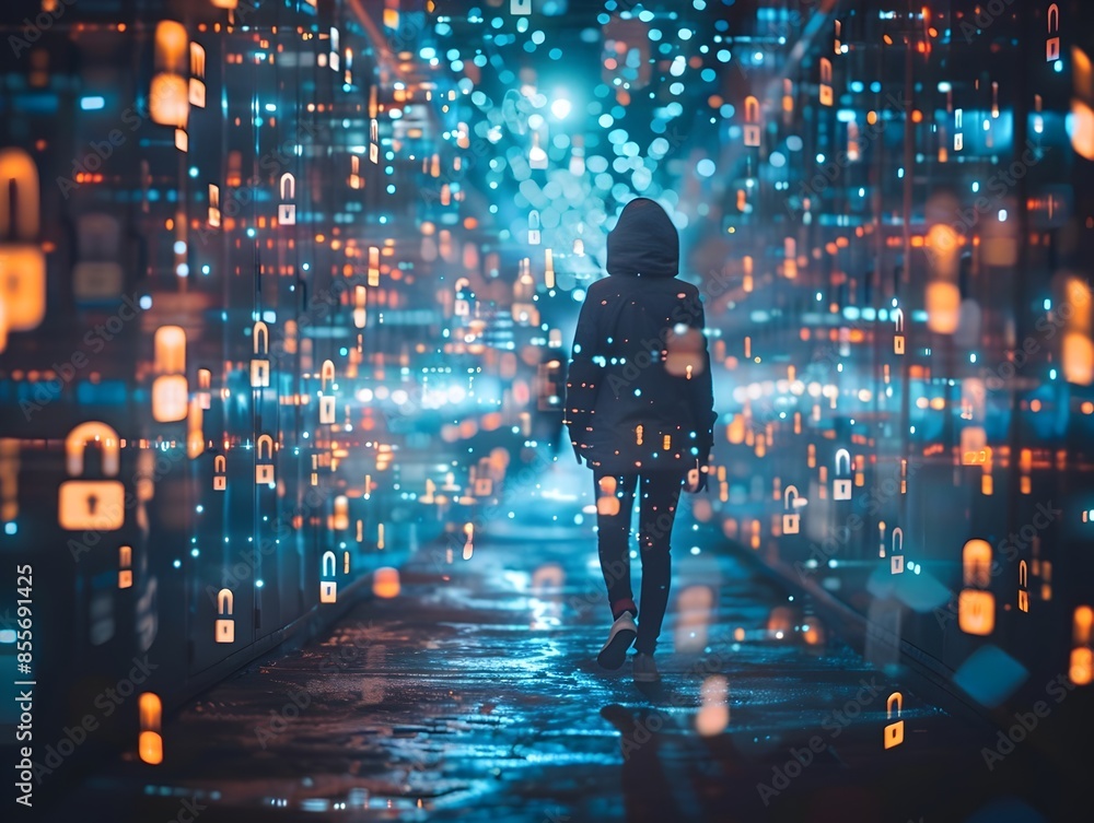 Hacker Infiltrating a Corporate Network with Floating Digital Locks and ...