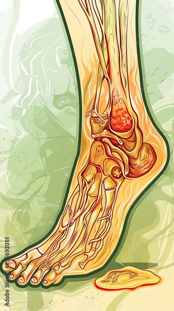 Vector illustration of an Ischemic and neuropathic Diabetic Foot with ...