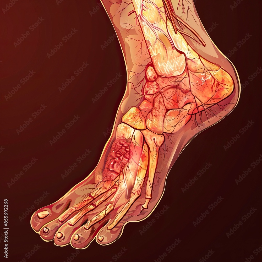 Vector illustration of an Ischemic and neuropathic Diabetic Foot with ...