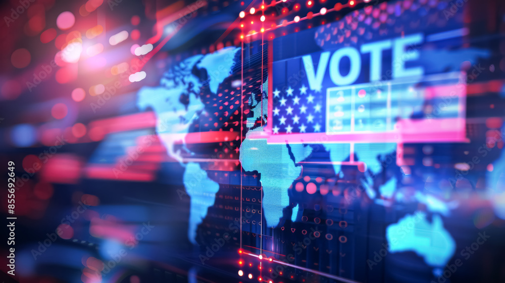 World map with voting data overlay, electronic voting, global ...