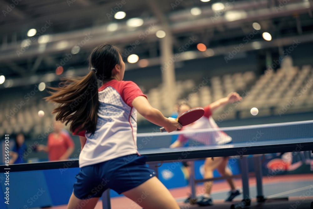 a team of Japanese female table tennis players showcase their expertise ...
