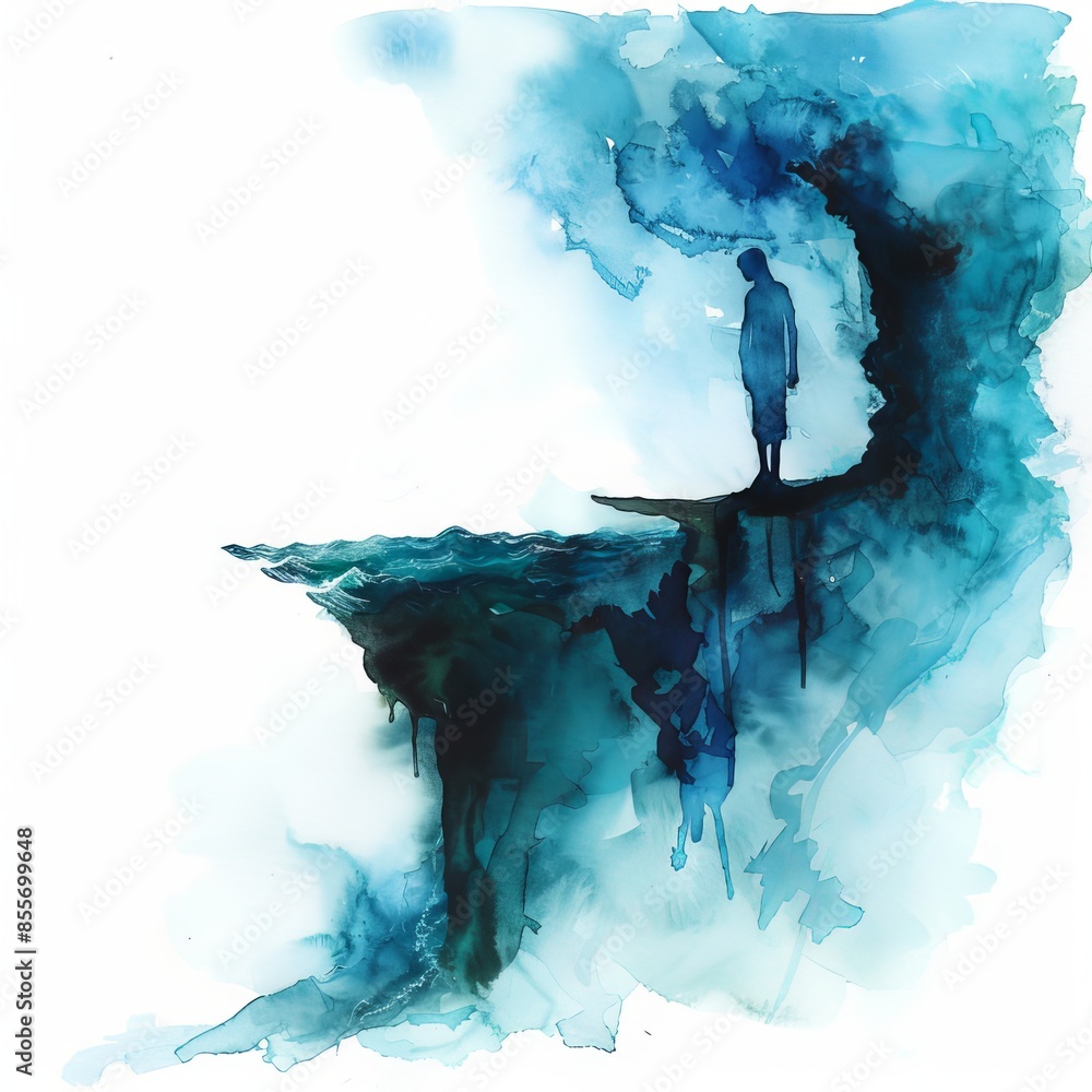 Watercolor painting of a spectre of regret, with a translucent figure ...