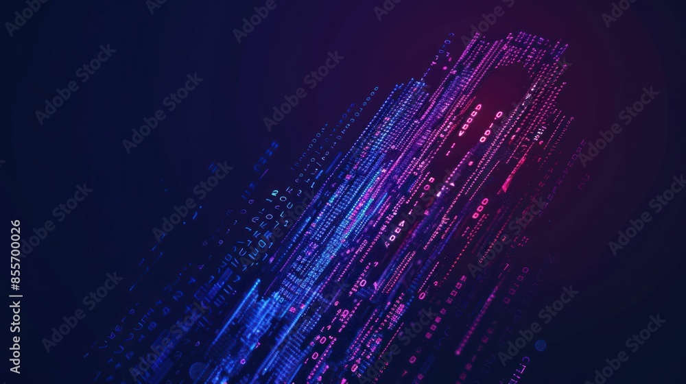 AI generated illustration of a stream of neon blue and pink digital ...