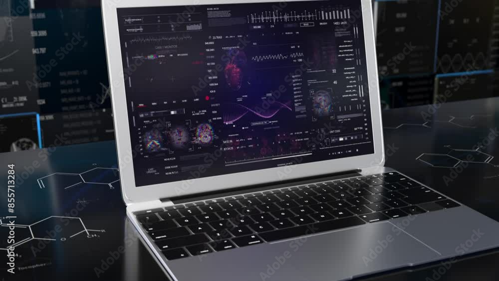 Laptop on the desk 3D technological Medical UI monitoring MRI x ray ...