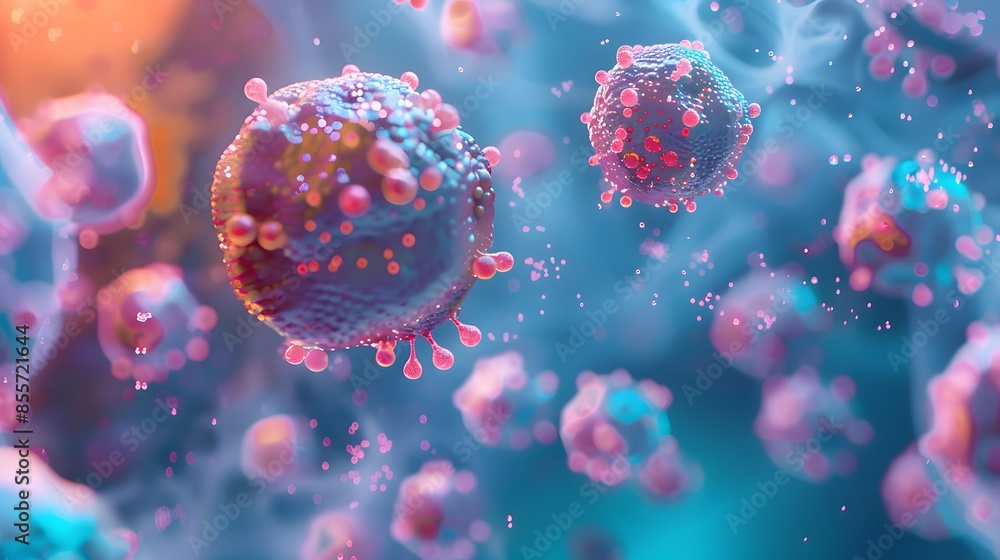 abstract 3D visualization of cellular communication pathways, featuring ...