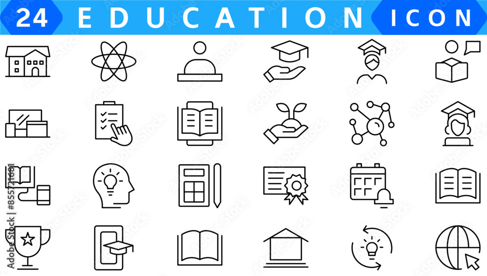 Back to school icon set with 50 different vector icons related with ...