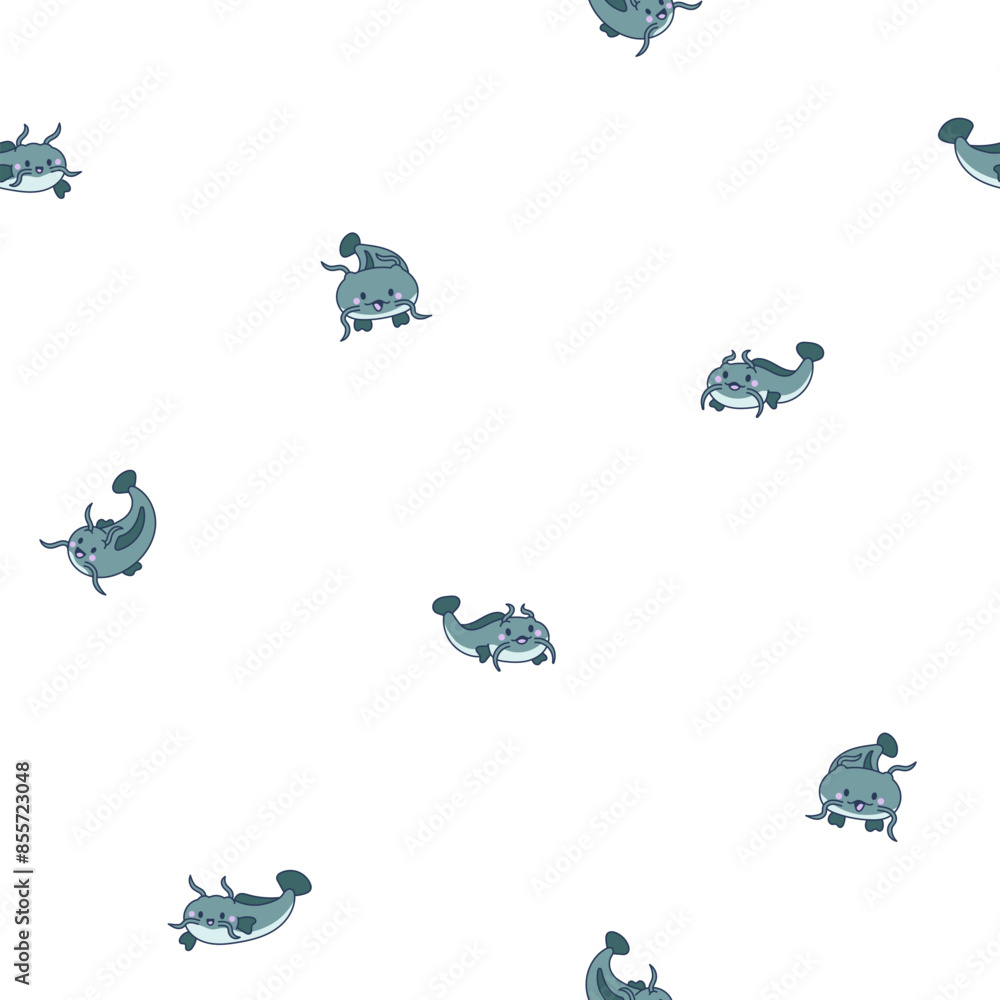 Cute kawaii catfish in different poses. Seamless pattern. Funny cartoon ...