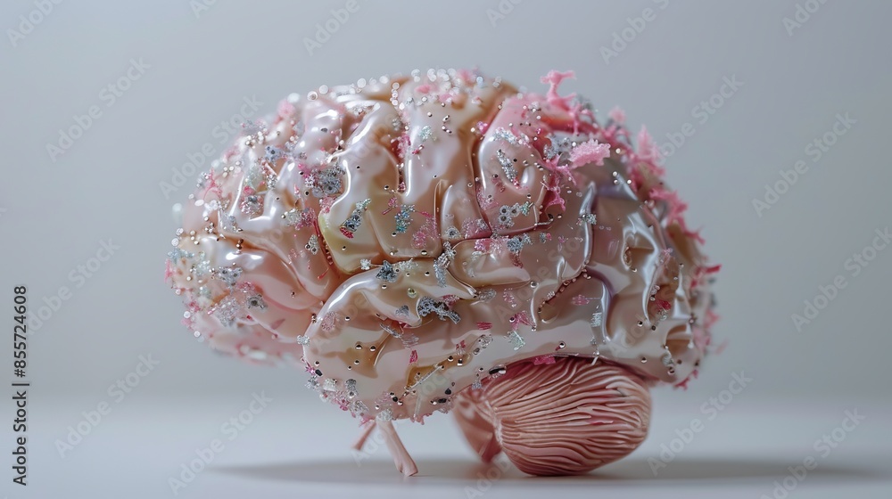 hyperrealistic photograph anatomically correct human brain pink white ...