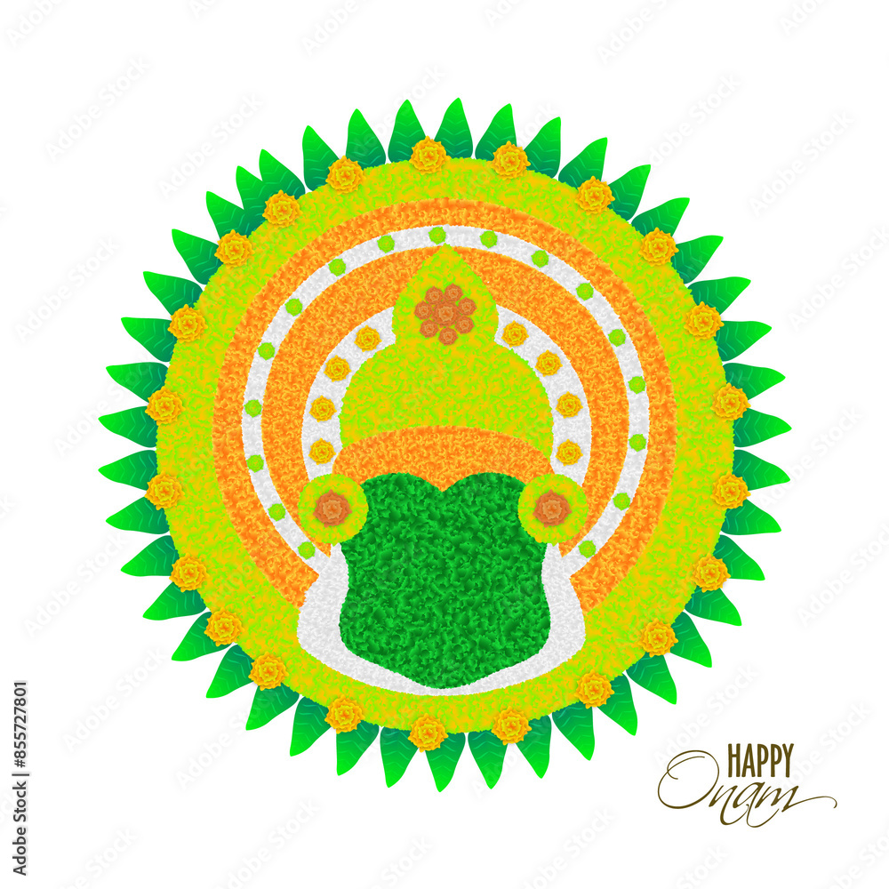 Happy Onam Greeting Card with Creative Atham (Rangoli) and Kathakali ...