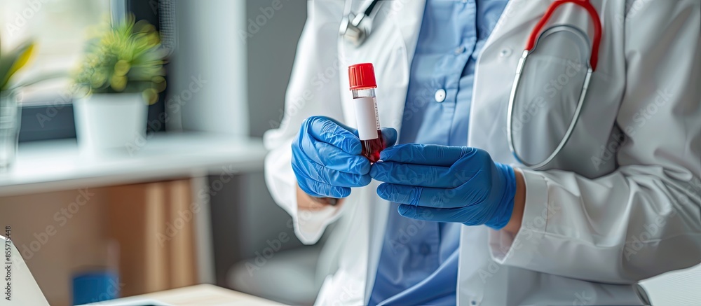 doctor holding Blood tube positive analysis to high risk thrombus ...