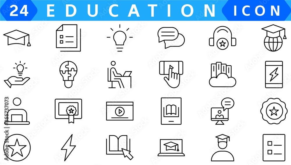 E-learning icon set. Online education icon set. Thin line icons set ...