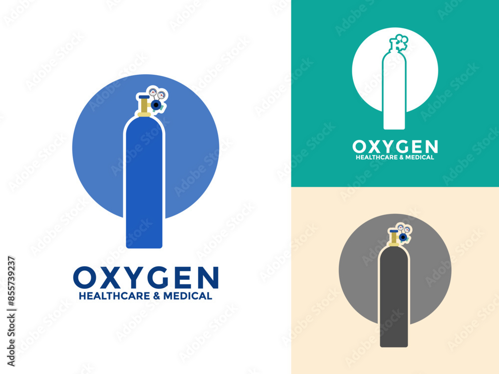 Medical oxygen cylinder logo vector icon, Set Vector Illustration of ...