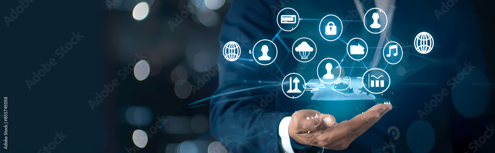 Asset Management: Businessman Hand Holding Asset Management Icon with ...