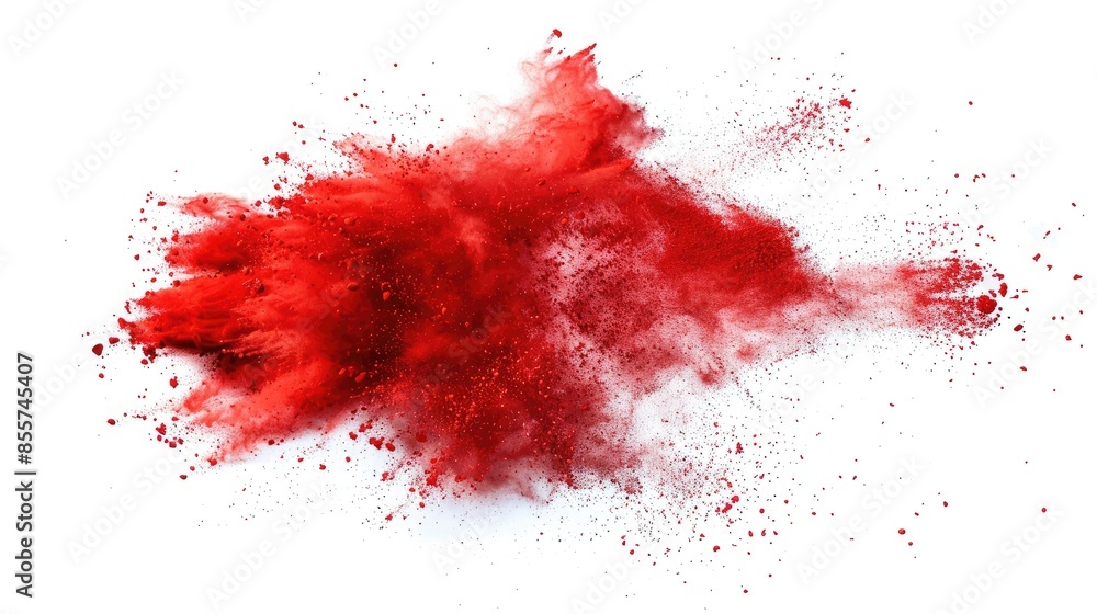 Red powder splash on white background, red dust explosion, red paint ...