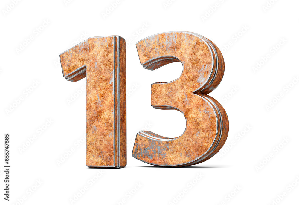 Number Thirteen 13 Digit Made Of Old Rusty Iron Metal Texture On White ...