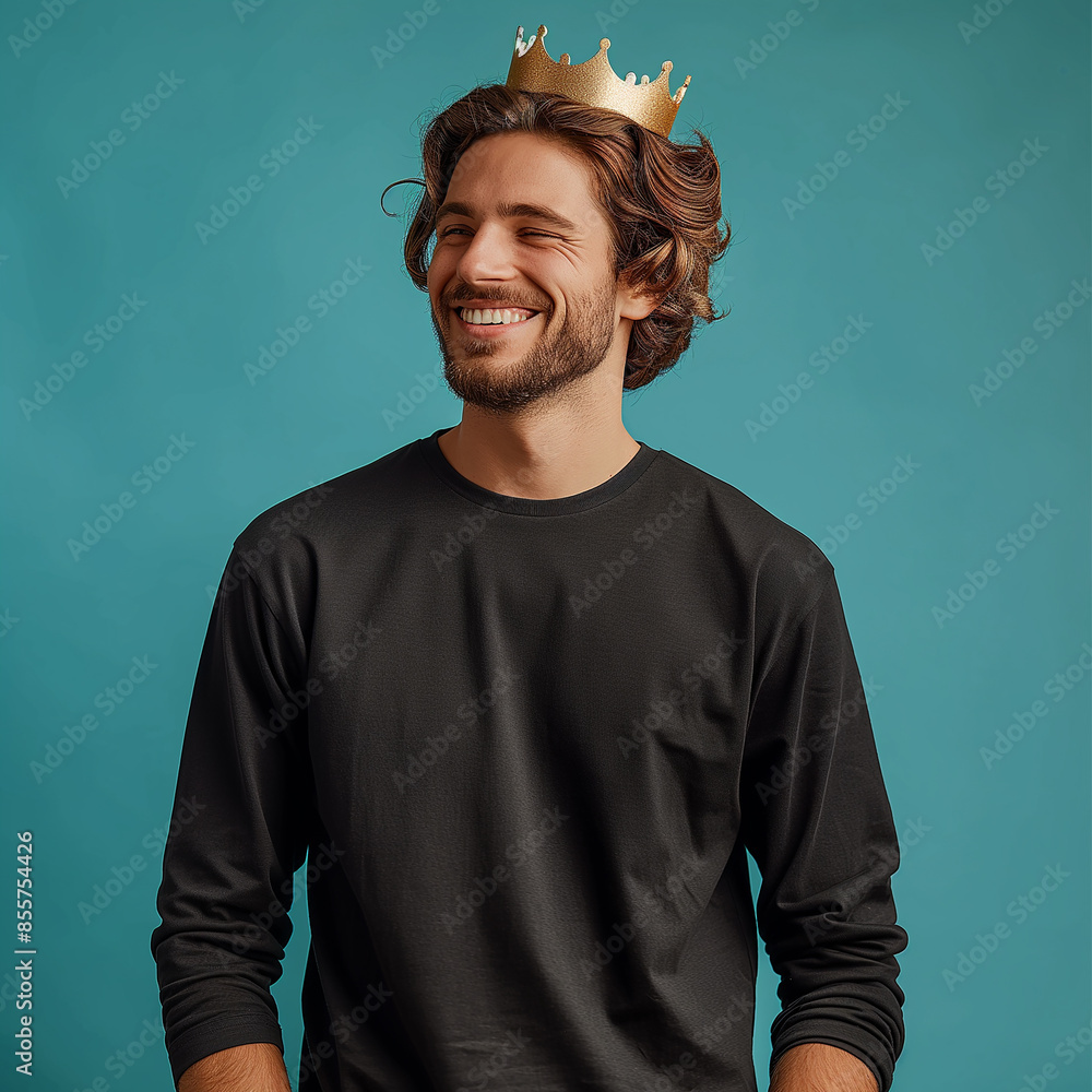 Birthday king mockup. White man with a crown. Man in black long sleeve ...