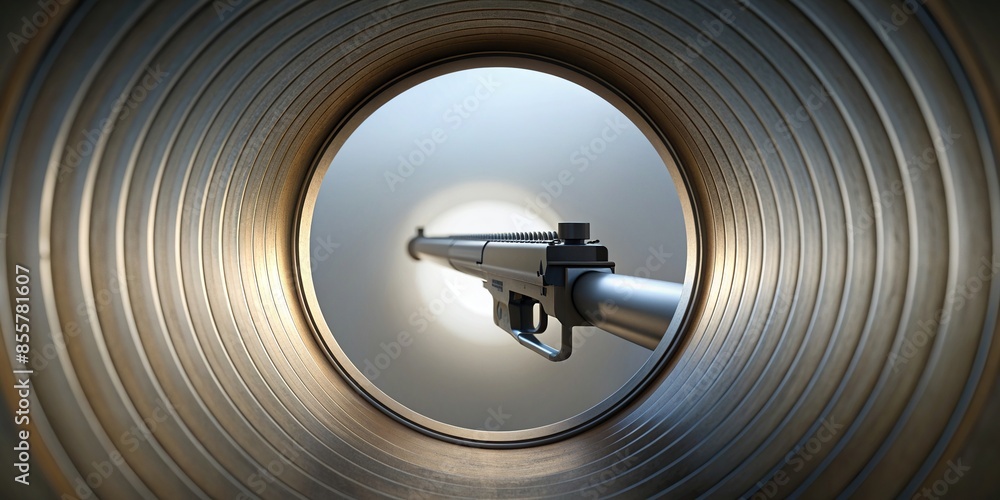 Gun barrel effect with a modern twist, rendering featuring a circular ...