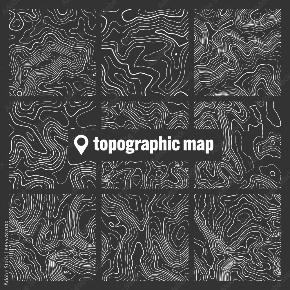 Topographic map with contour lines. Geographic terrain grid, relief ...