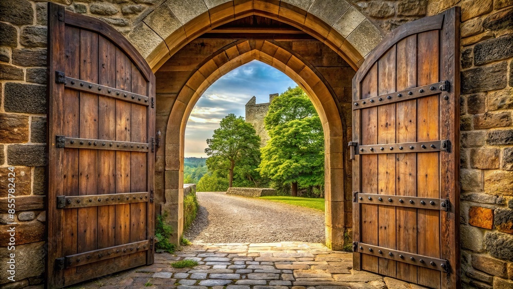 Medieval arch wooden opened castle gate , medieval, arch, wooden ...