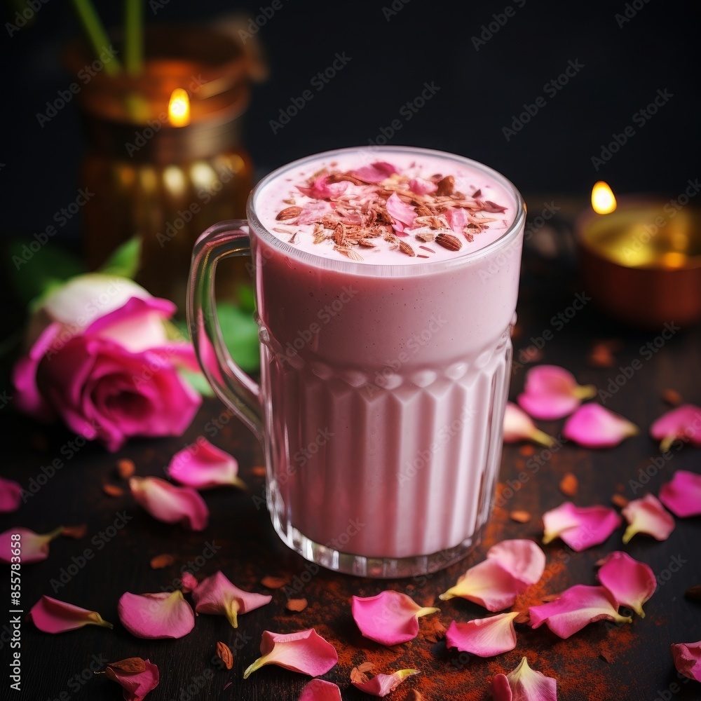 Gulab Shake Rose Milk or Rose Shake with rose petals, Pink Tea , Gulabi ...