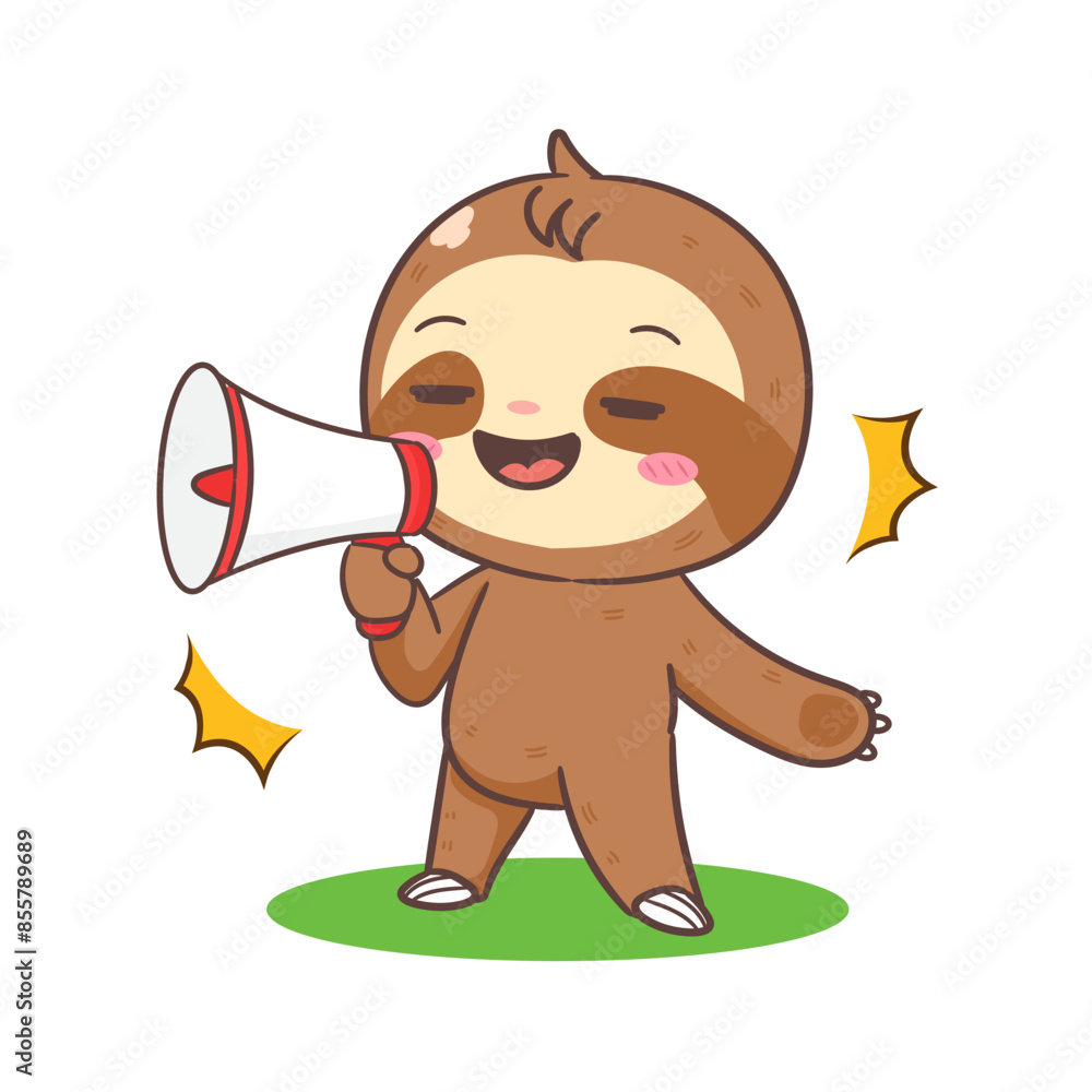 Cute Sloth Speaking with Megaphone Cartoon Character. Adorable and ...