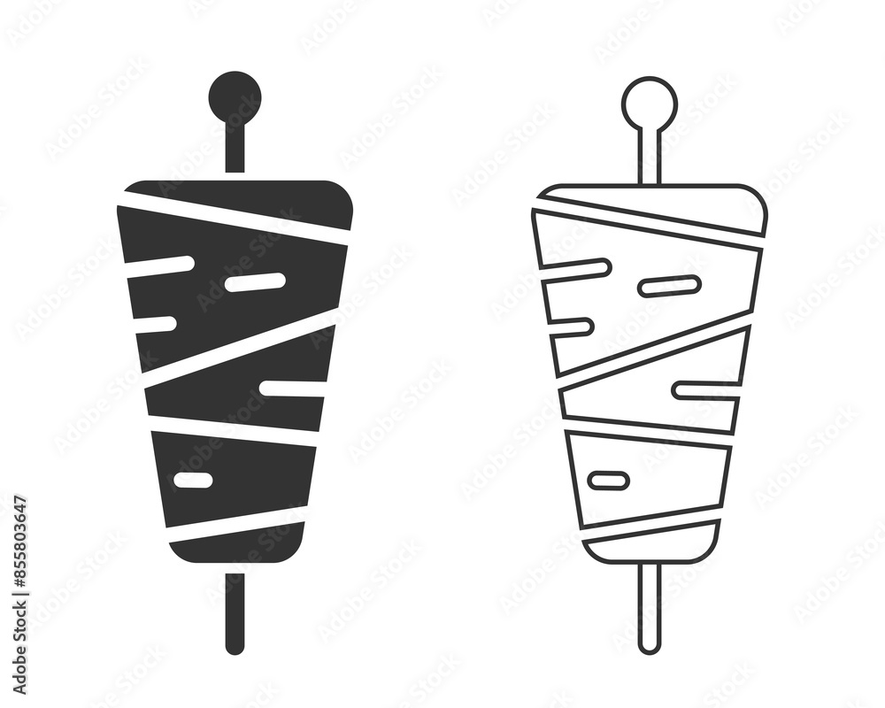 Cutout silhouette of Doner kebab line icon. Outline logo of spit meat ...