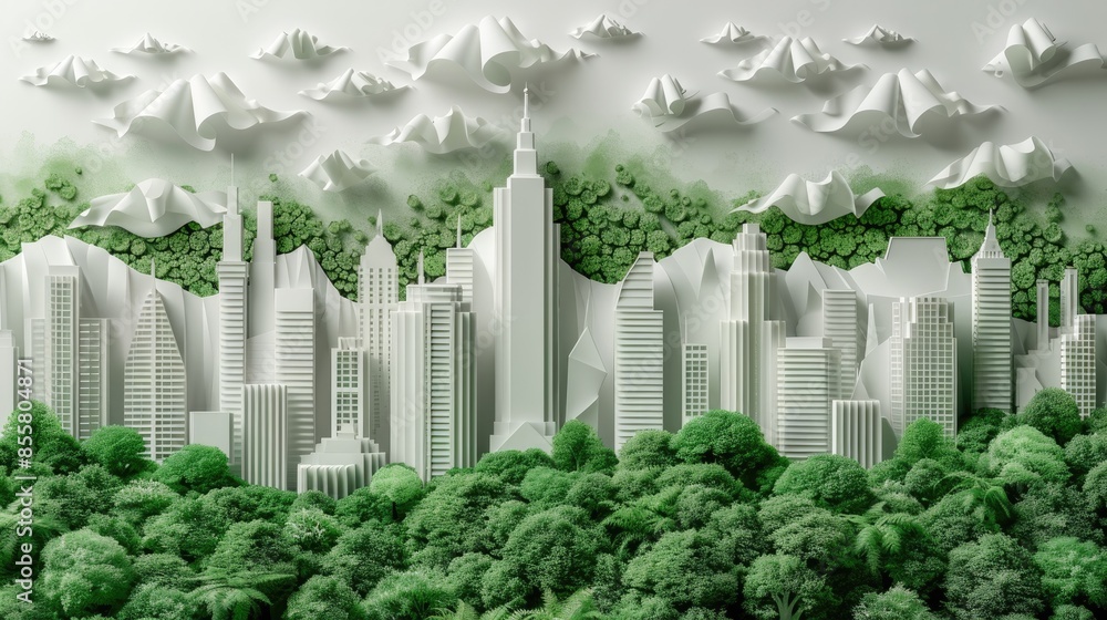 Paper cutout art of a cityscape where green spaces are replaced by ...