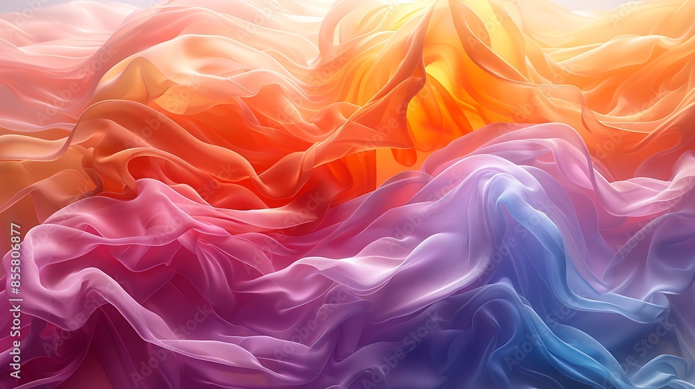 An artistic depiction of wave patterns created by colorful silk ribbons ...