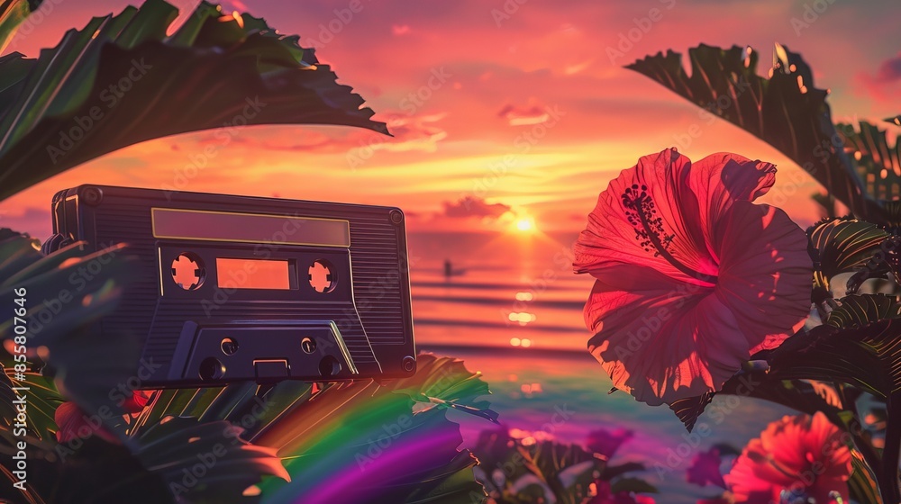1980's and 90's themed Miami scenery, 16:9 aspect ratio, vibrant video ...