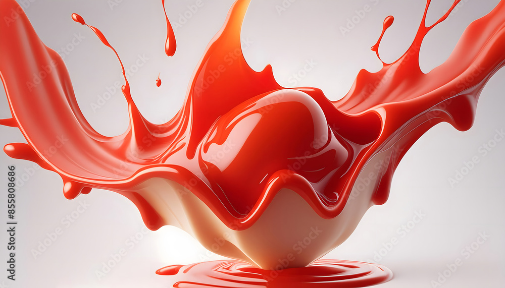 Red Tomato ketchup splash flying in air isolated on white background. Floating splash of ketchup ...